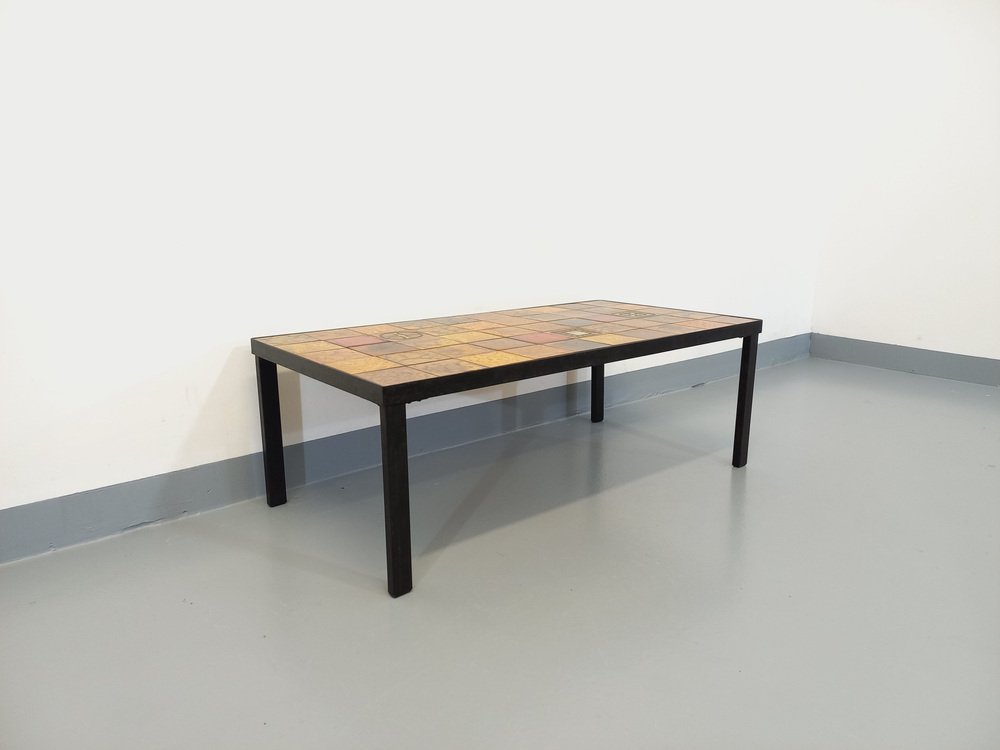 Vintage Rectangular Coffee Table in Black and Ceramic Metal from Roche ...