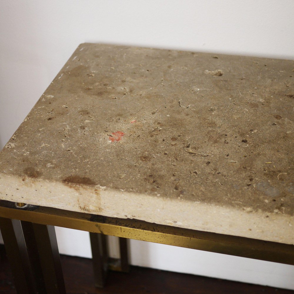 Vintage Console Table in Concrete Fossil and Brass, 1970s for sale at ...
