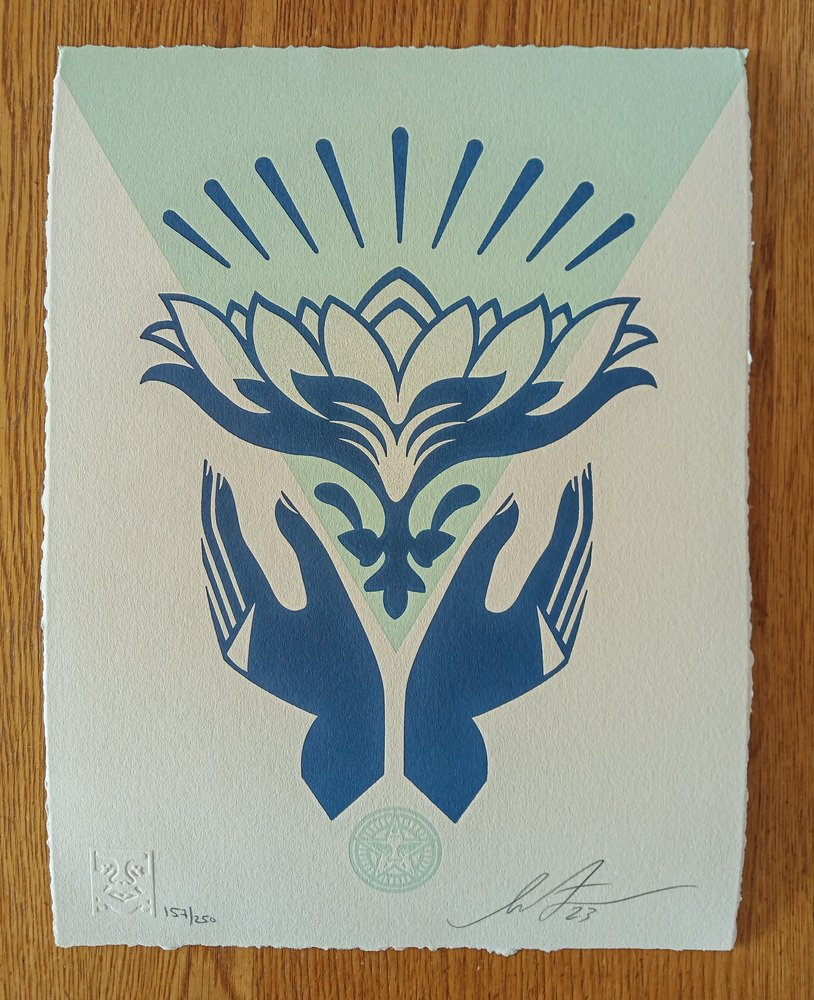 Shepard Fairey, Lotus Hands Letterpress, 2023, Letterpress for sale at ...