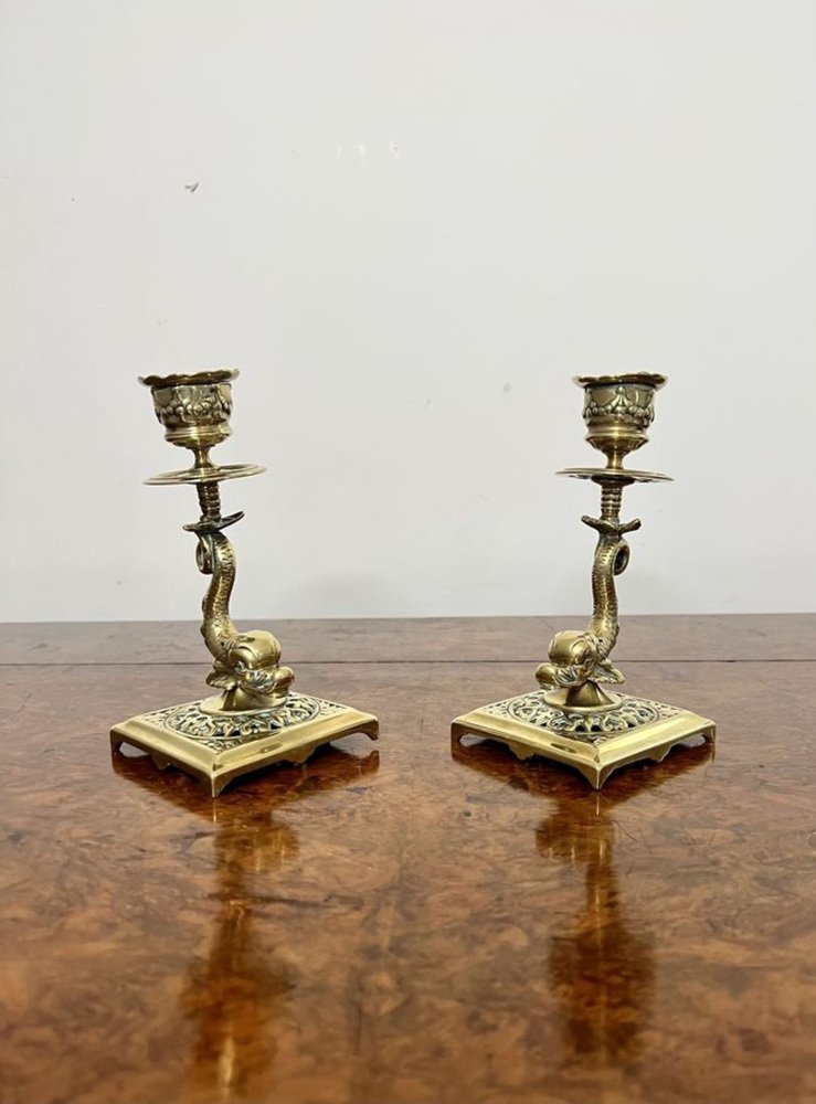 Edwardian Brass Candlesticks, 1900s, Set of 2 for sale at Pamono