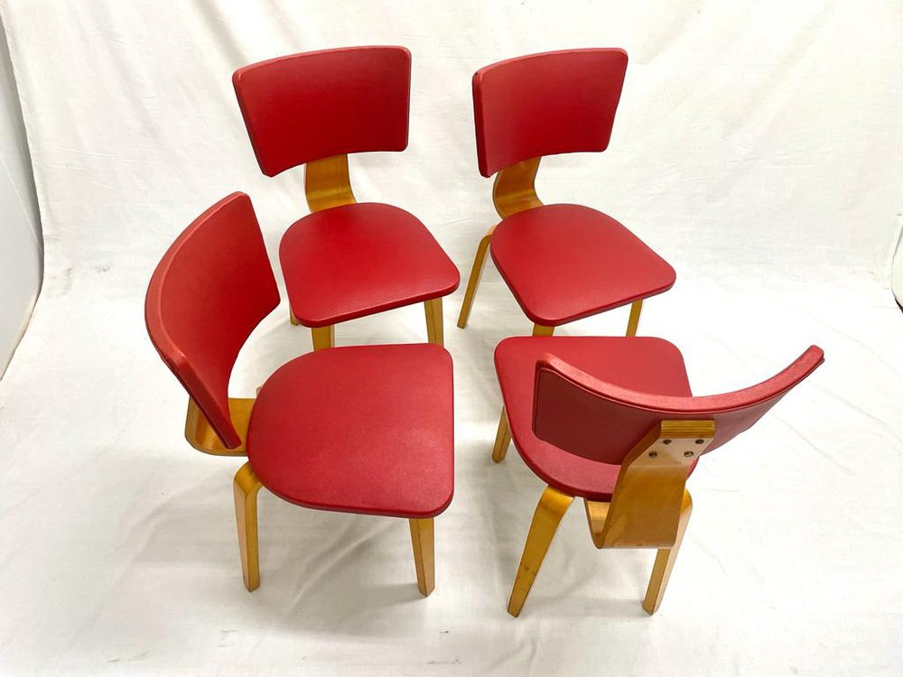 Nordic Chairs with Original Sky Coverage in Red, 1960s, Set of 4 for ...