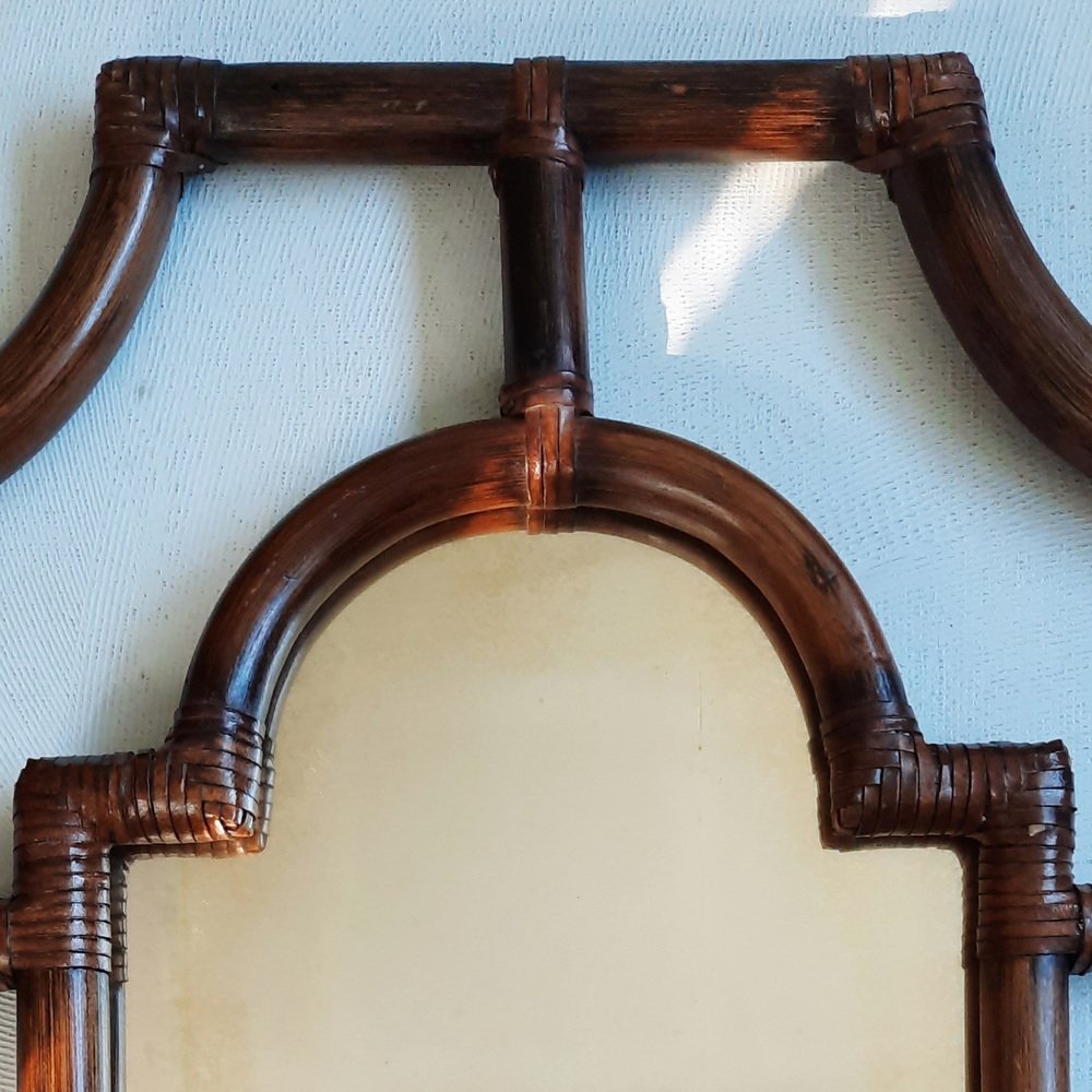 Large Rattan Wall Mirror, 1970s for sale at Pamono