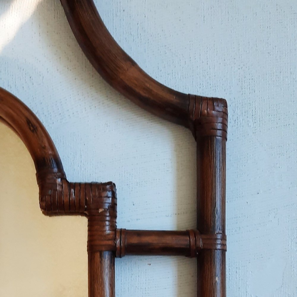Large Rattan Wall Mirror, 1970s for sale at Pamono