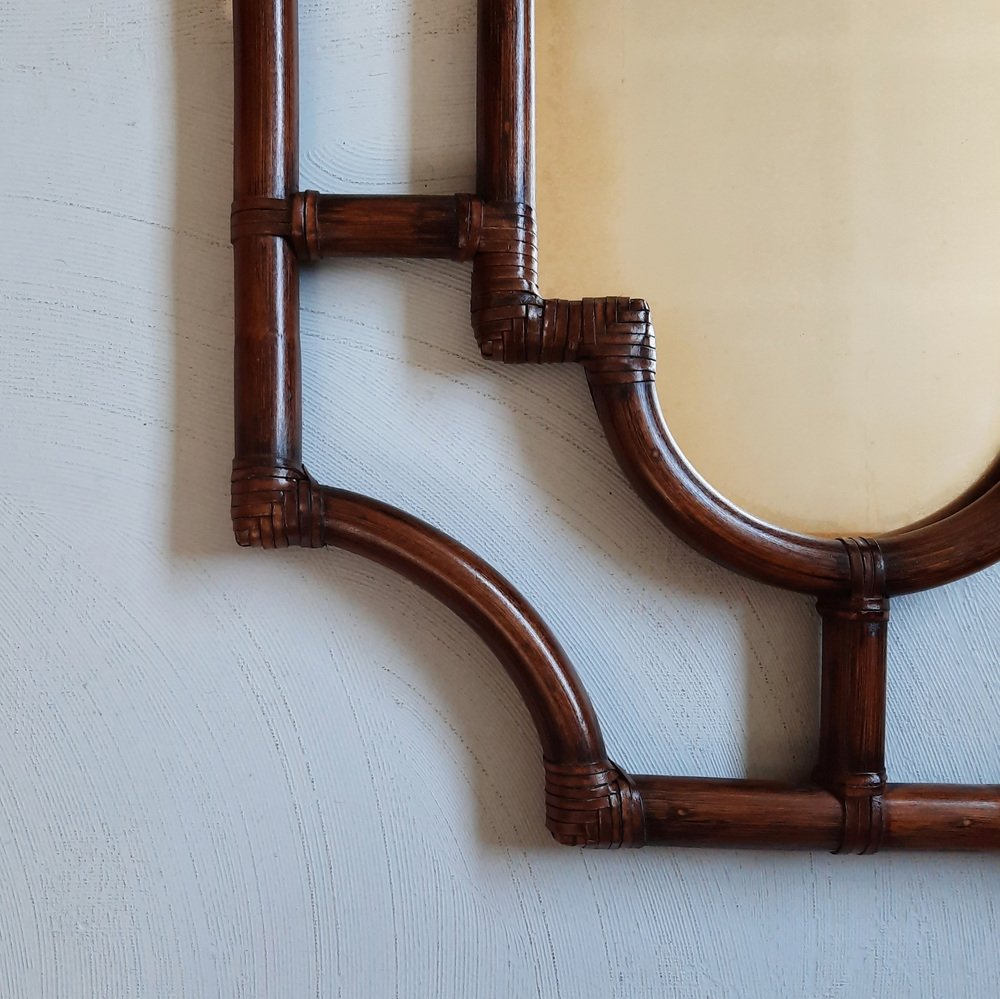Large Rattan Wall Mirror, 1970s for sale at Pamono