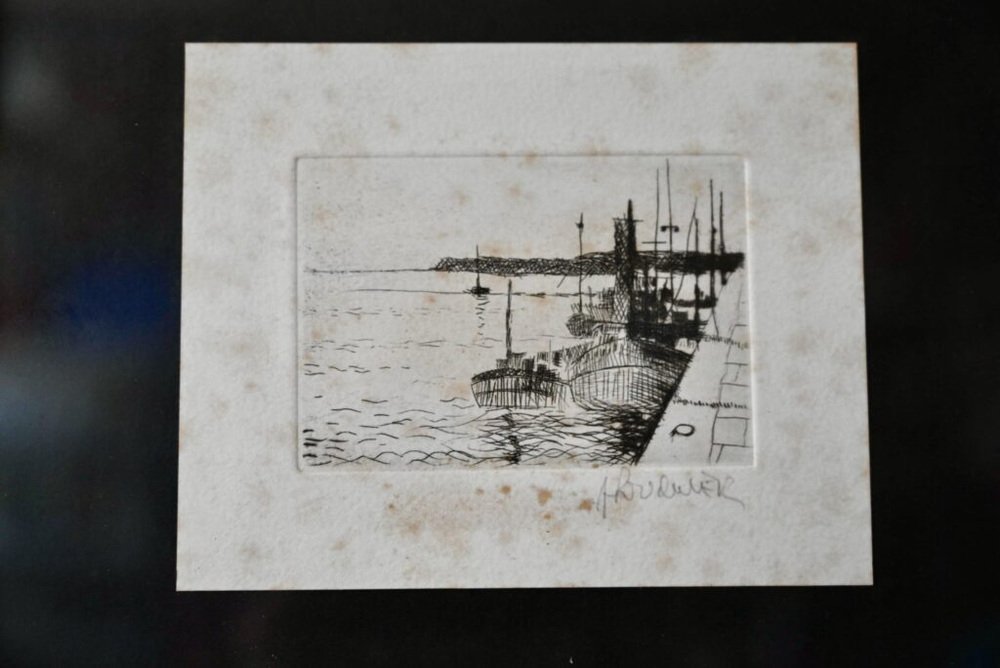 Boats at the Port, 1950s, Ink on Paper, Framed for sale at Pamono
