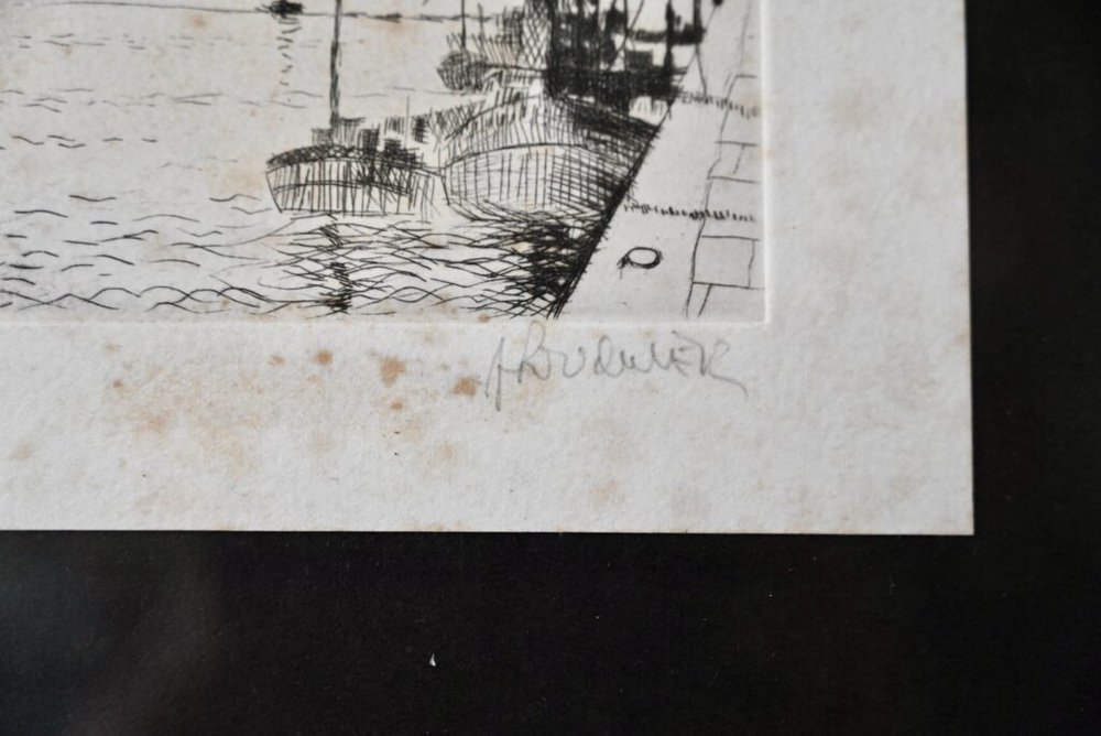 Boats at the Port, 1950s, Ink on Paper, Framed for sale at Pamono
