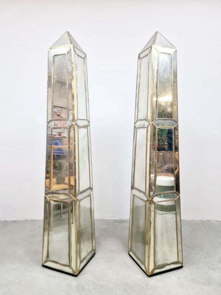 Vintage Mirror Glass Obelisk Sculptures by Olivier De Schrijver, 1990s ...