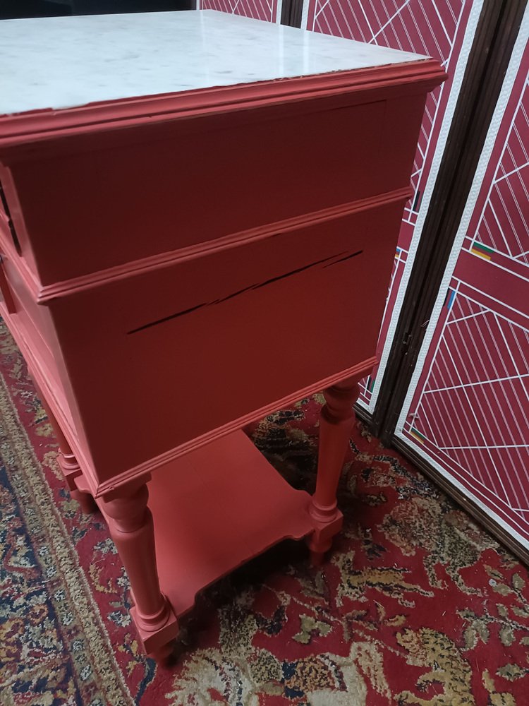 Classic Bedside Table with White Marble for sale at Pamono