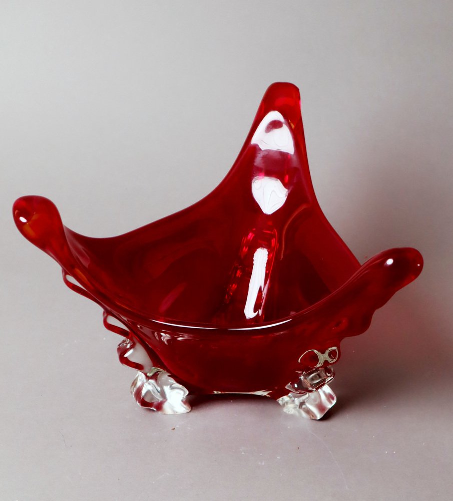 Large Fire-Red Murano Glass Potting Shell for sale at Pamono
