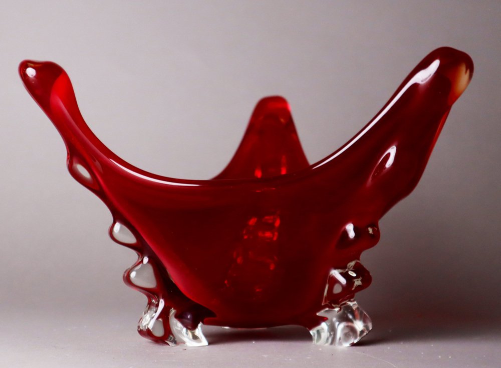Large Fire-Red Murano Glass Potting Shell for sale at Pamono