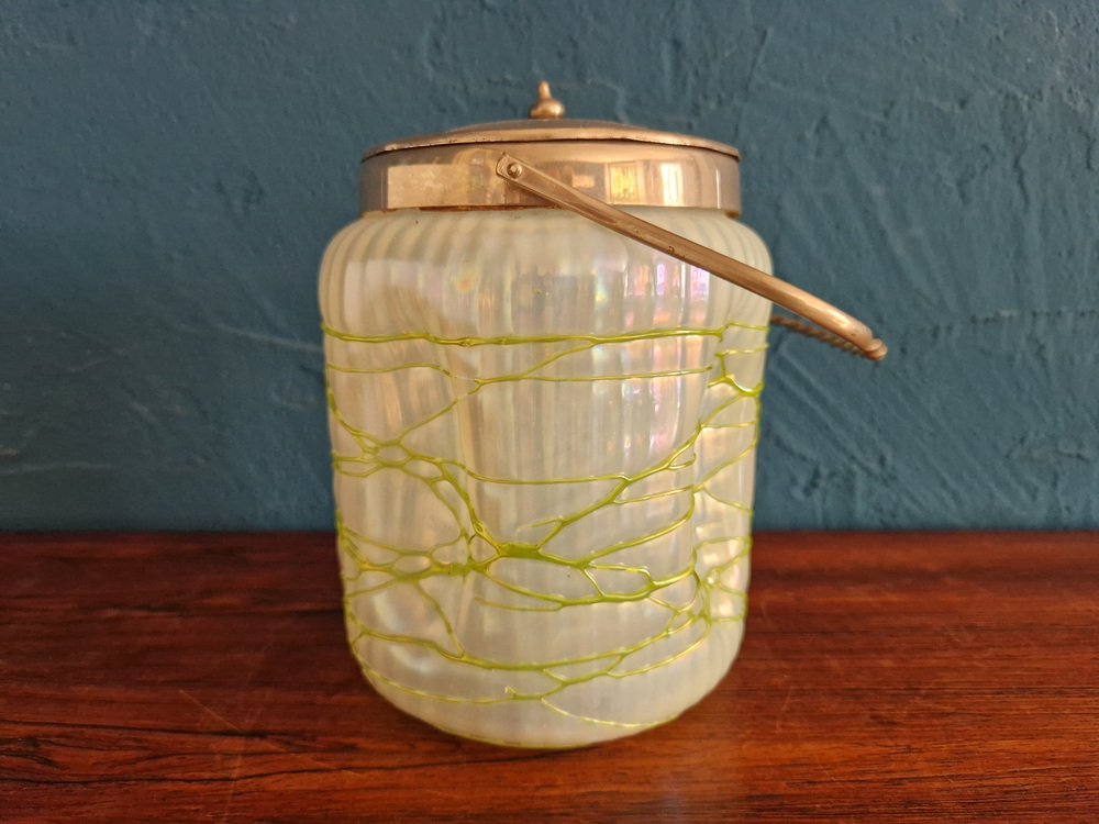 Irish Art Nouveau Biscuit Box in Glass, 1900s for sale at Pamono