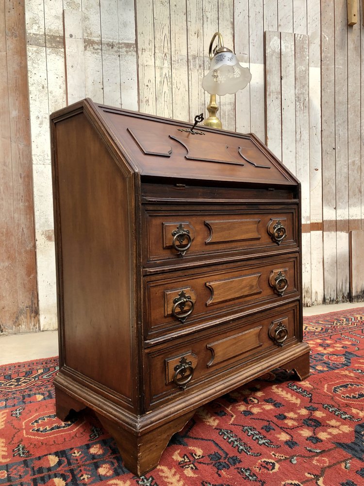 Vintage Oak Front Drop Desk in Georgian Style for sale at Pamono