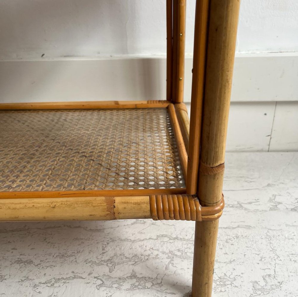 Bamboo and Cane Table with Glass Top, 1970s for sale at Pamono