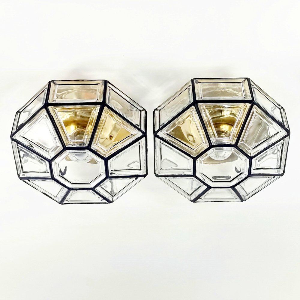 Mid-Century Minimalist Glass & Iron Flush Mounts / Ceiling Lights from ...