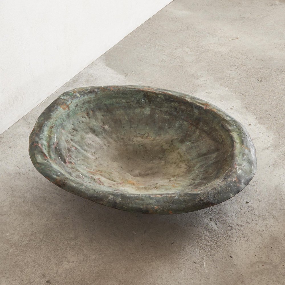 Large Antique Verdigris Patinated Wabi Sabi Bowl, 1890s for sale at Pamono