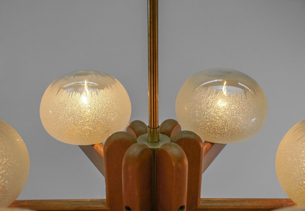 6-Arm Orbit Ceiling Lamp with Amber Glass Shades, Scandinavia, 1960s ...