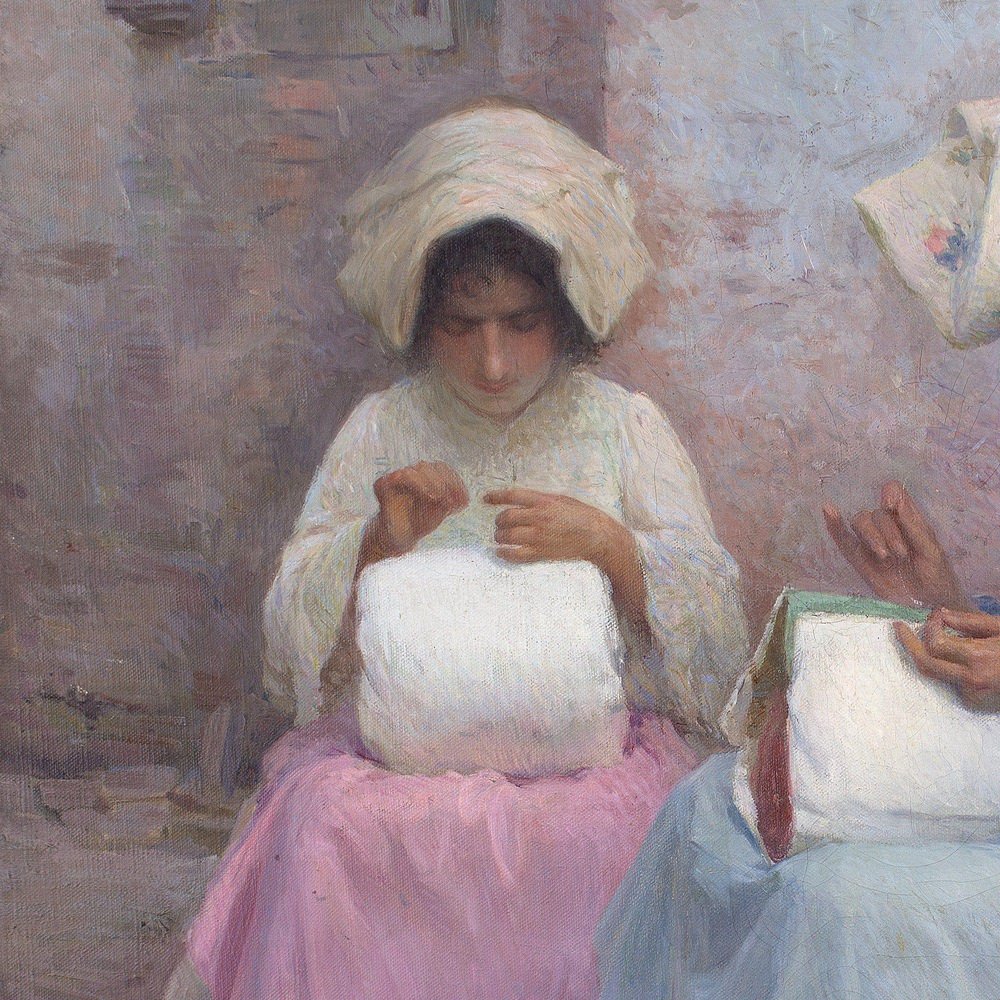 Karl Feiertag, Lacemakers at Burano, Venice, 1890s, Paint & Canvas for ...