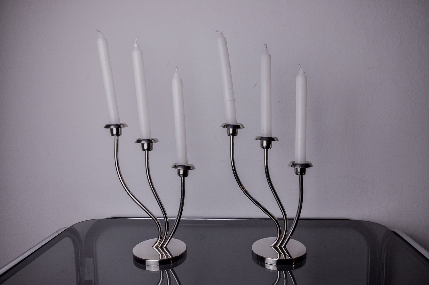 Art Deco Candlesticks in Stainless Steel with 3 Flames, Spain, 1970s ...