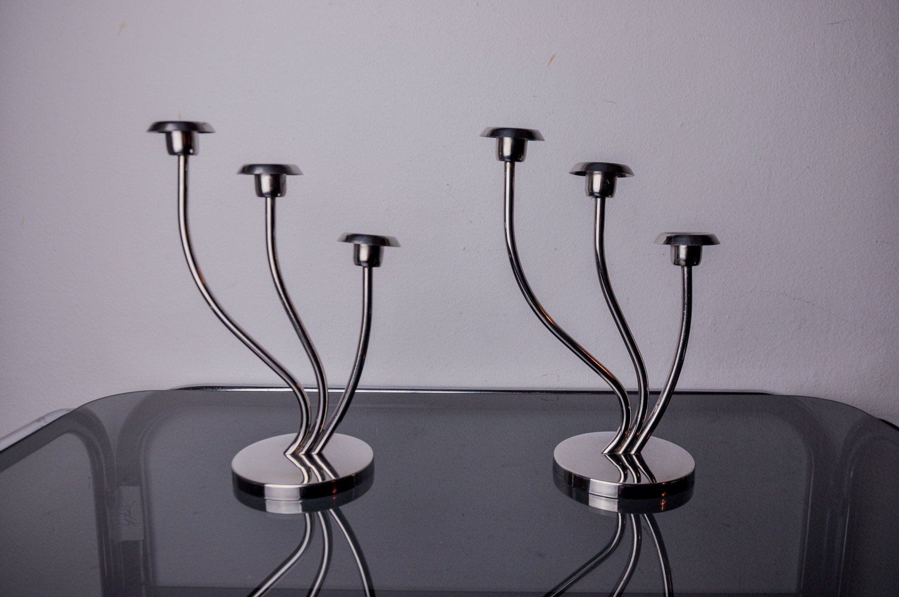 Art Deco Candlesticks in Stainless Steel with 3 Flames, Spain, 1970s ...
