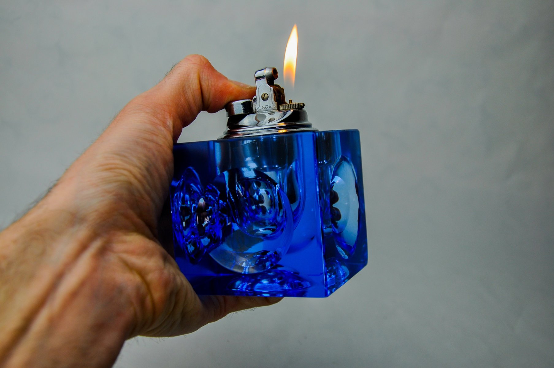 Blue Murano Glass Lighter attributed to Antonio Imperatore, Italy ...
