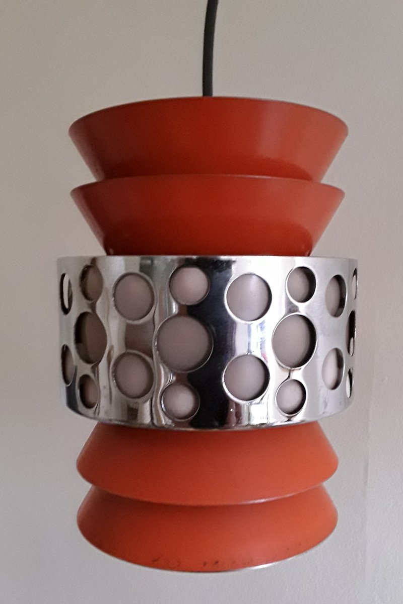 Vintage Ceiling Lamp with Orange-White Metal Frame with Chrome-Plated ...