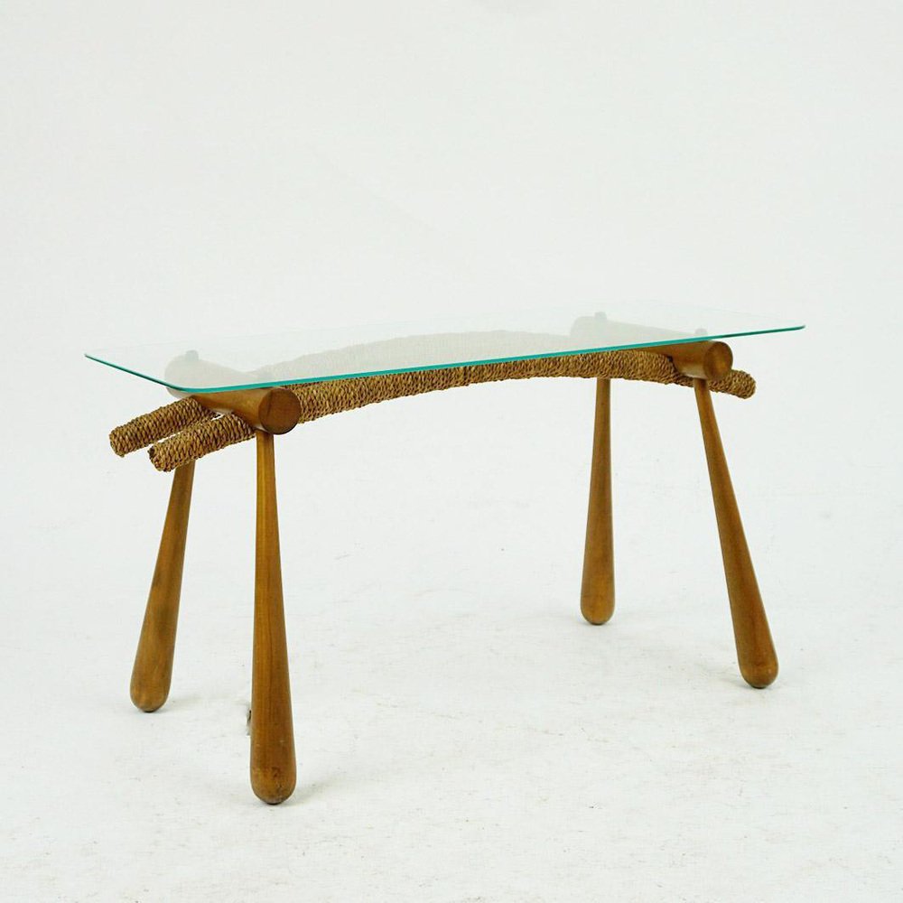 Mid-Century Austrian Beech Side Table with Cord and Glass Top by Max ...