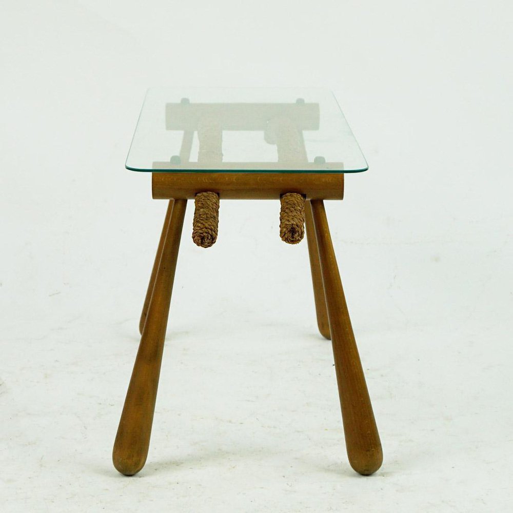Mid-Century Austrian Beech Side Table with Cord and Glass Top by Max ...