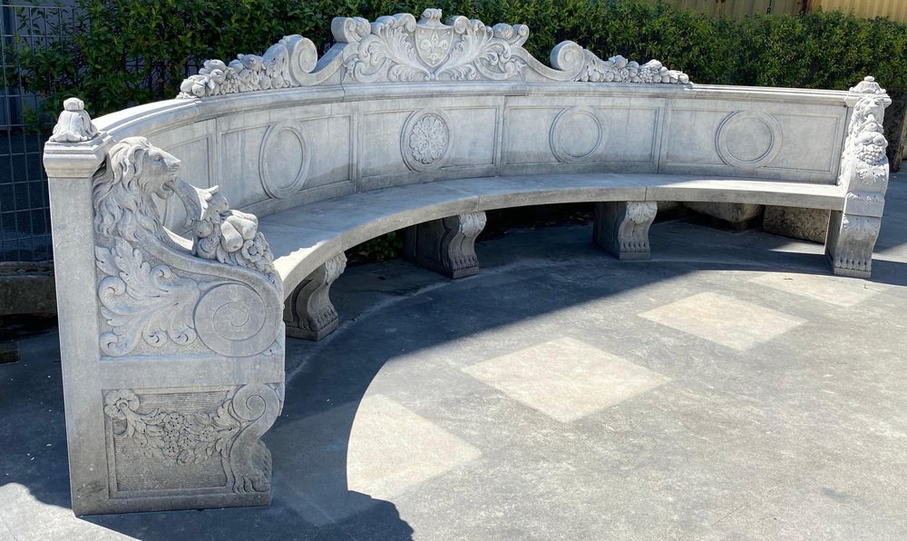 Large Italian Semi Lime Stone Bench, 1970 for sale at Pamono