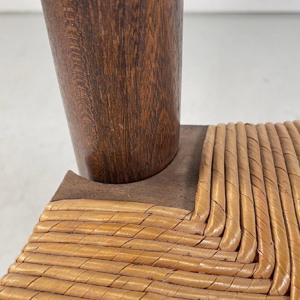 Mid-Century Modern French Dark Wood and Straw Chairs by Georges Robert ...