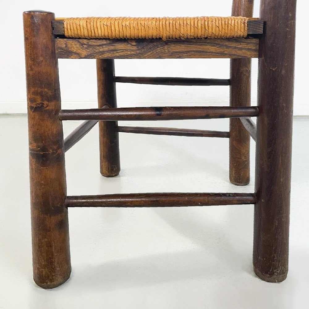 Mid-Century Modern French Dark Wood and Straw Chairs by Georges Robert ...