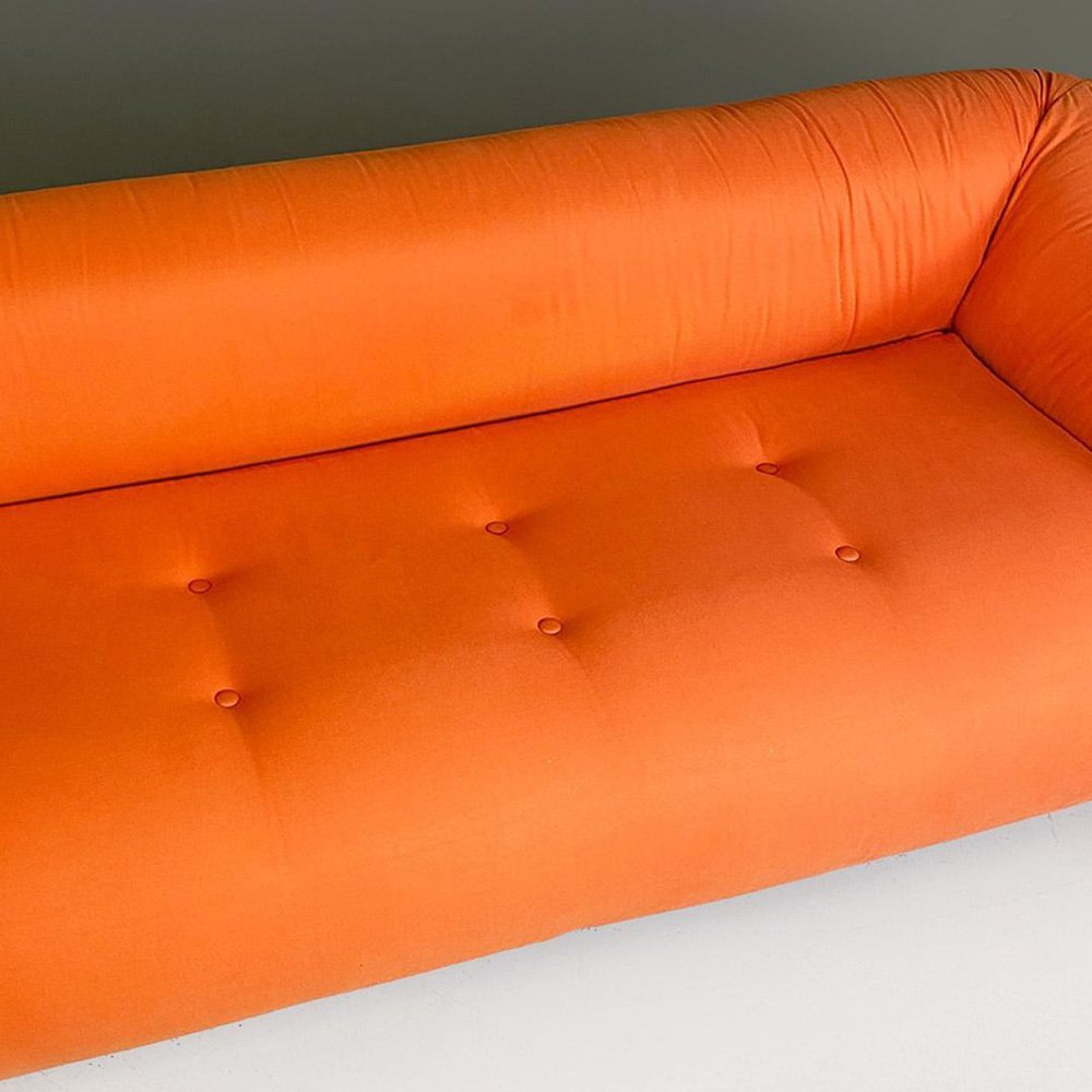 Modern Italian Orange Fabric Openable Sofa Bed, 1980s for sale at Pamono
