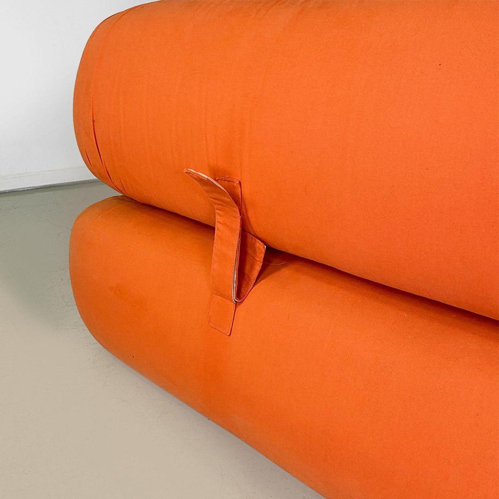 Modern Italian Orange Fabric Openable Sofa Bed, 1980s for sale at Pamono