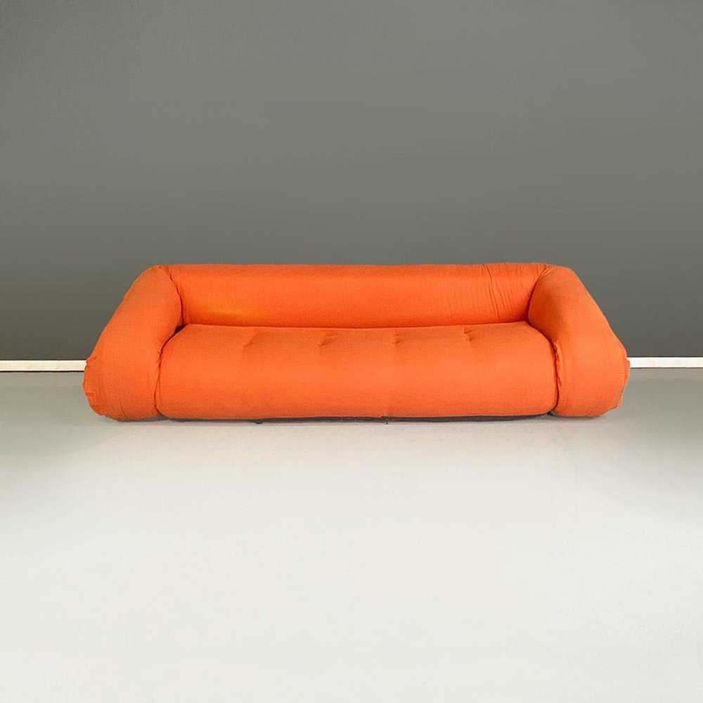 Modern Italian Orange Fabric Openable Sofa Bed, 1980s for sale at Pamono