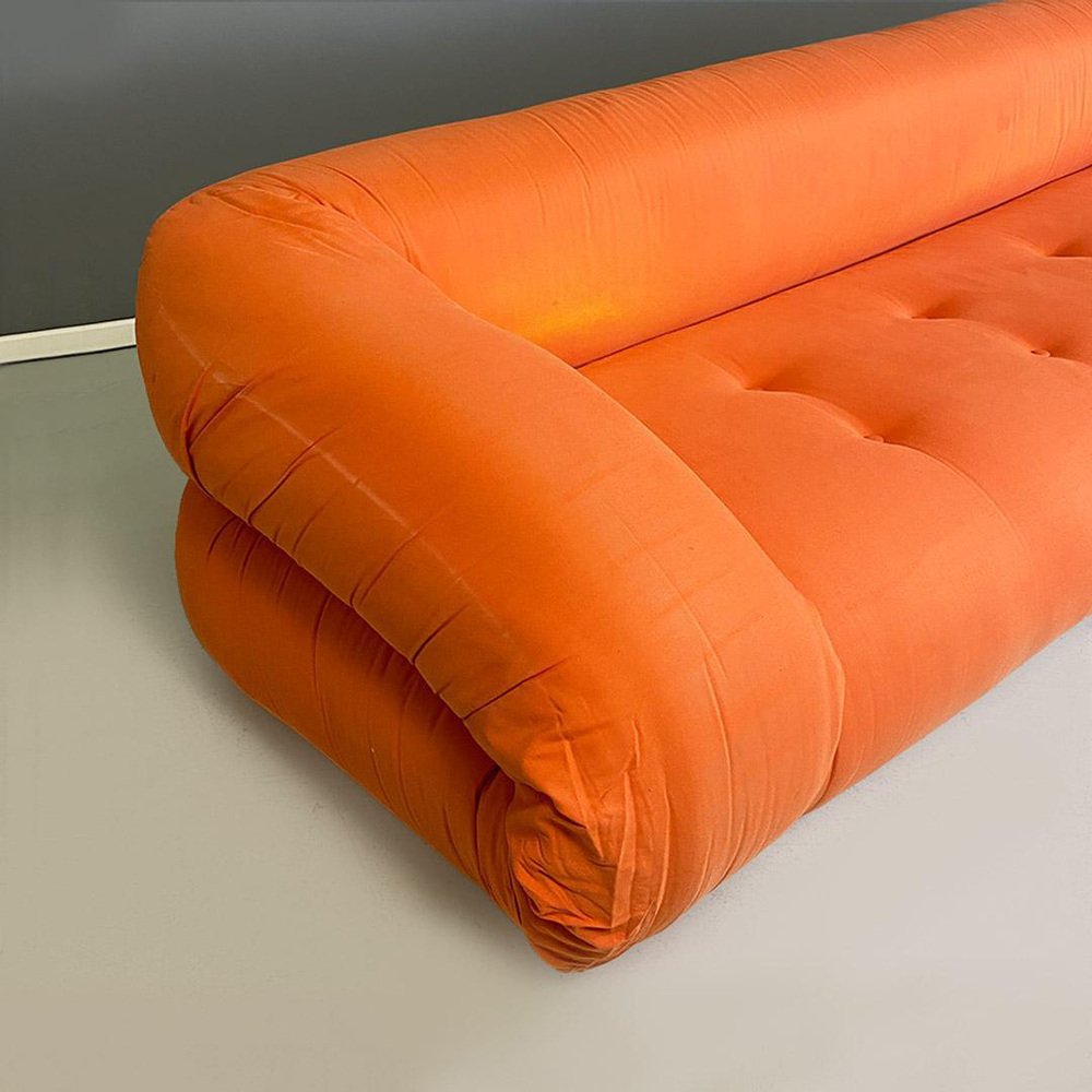 Modern Italian Orange Fabric Openable Sofa Bed, 1980s for sale at Pamono