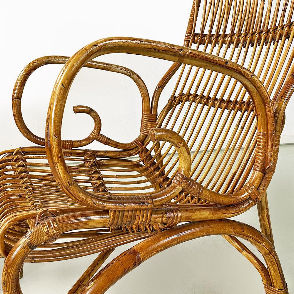 Mid-Century Modern Italian Curved Lines Rattan Armchairs, 1960s, Set of ...