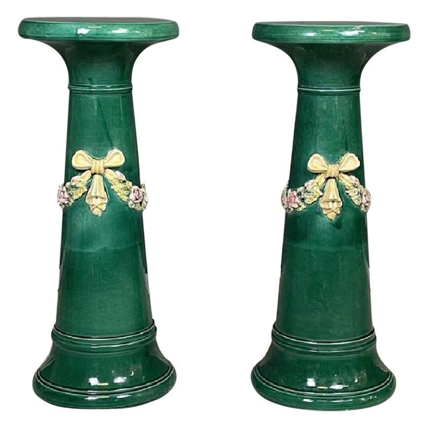 Italian Imperial Style Green Ceramic Columns, 1930s, Set of 2 for sale ...