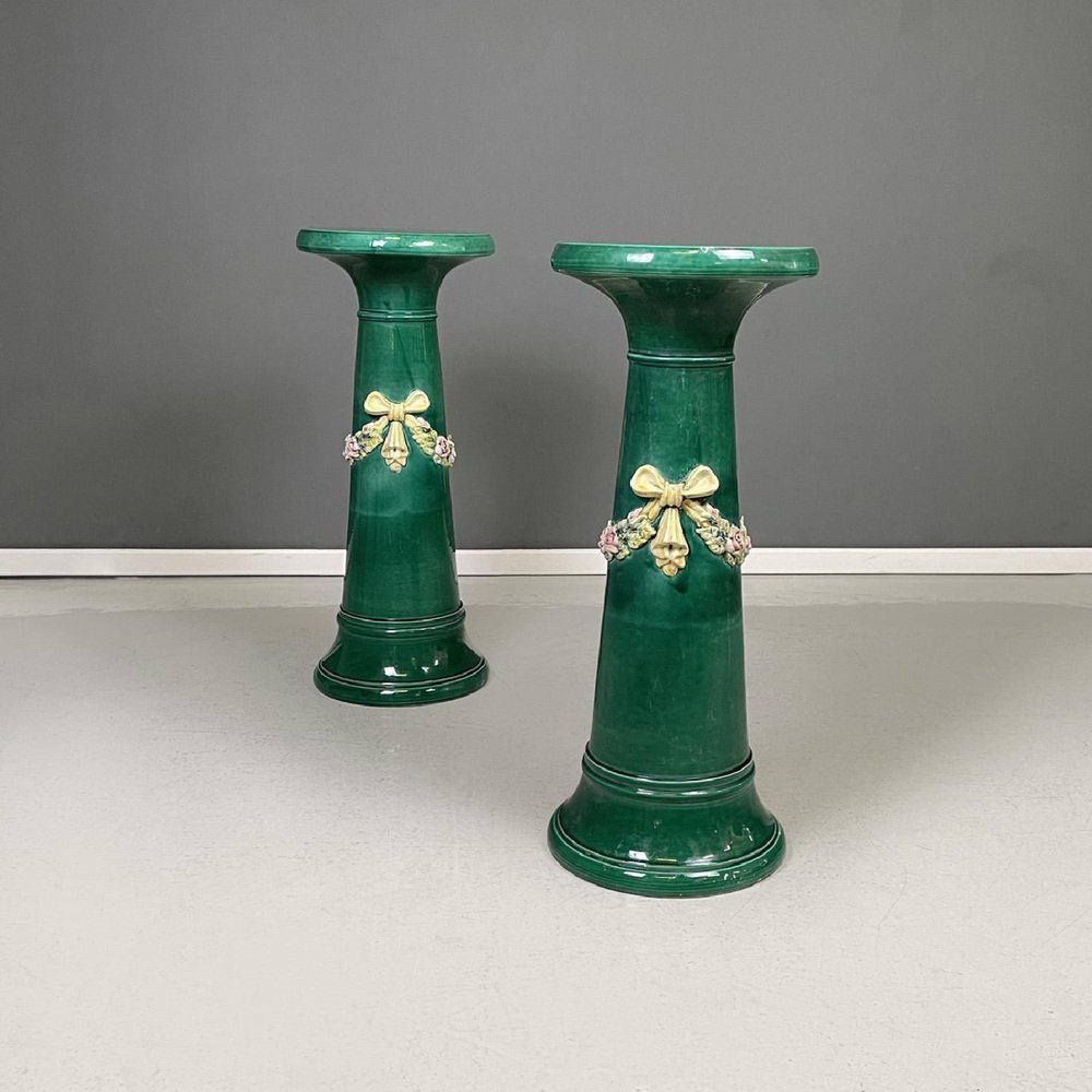 Italian Imperial Style Green Ceramic Columns, 1930s, Set of 2 for sale ...