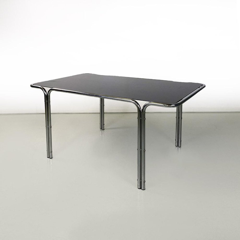 Italian Modern Tubular Steel and Smoked Glass Dining Table, 1970s for ...