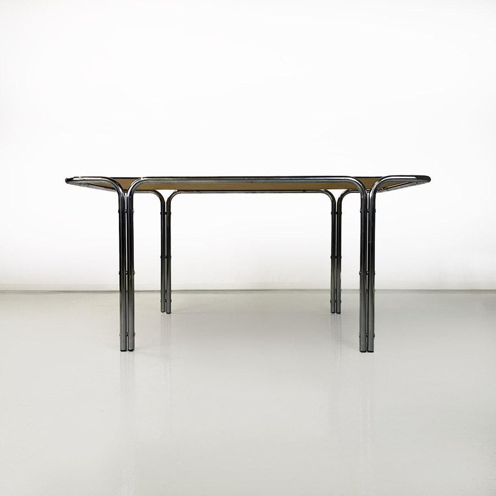 Italian Modern Tubular Steel and Smoked Glass Dining Table, 1970s for ...