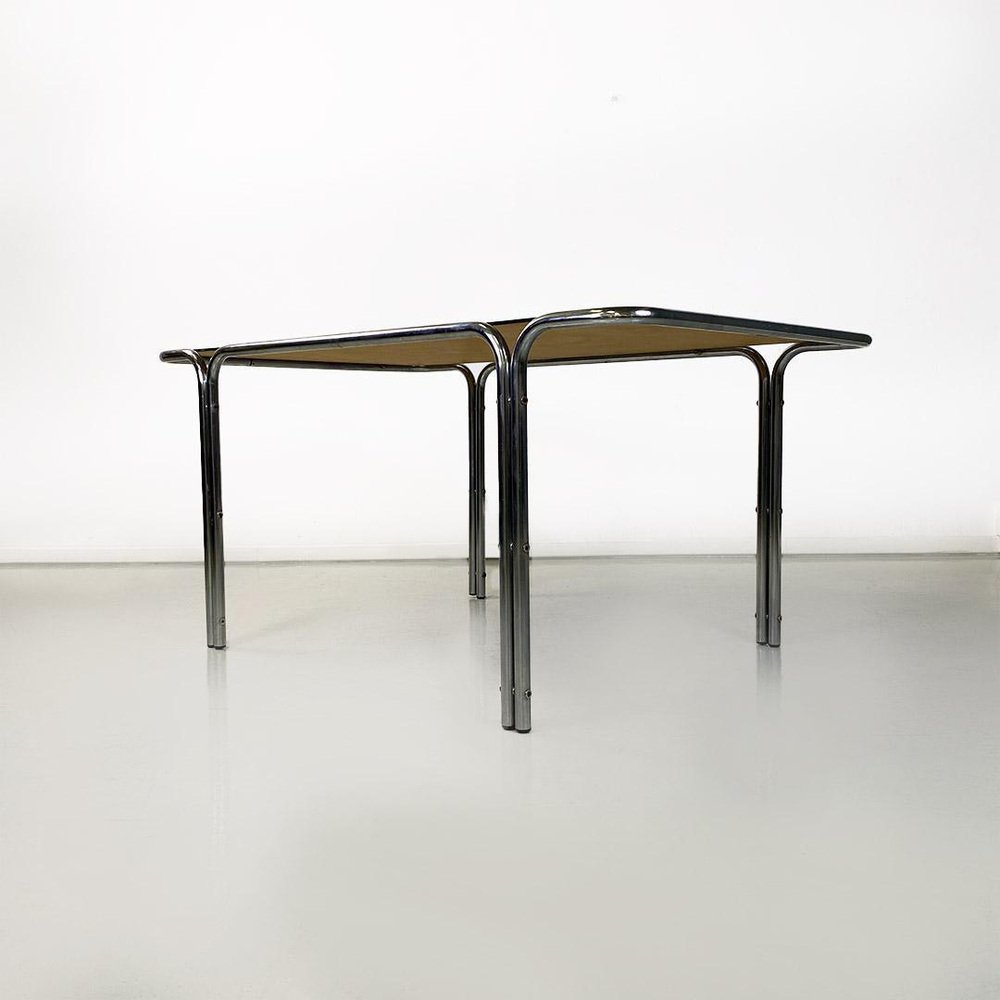 Italian Modern Tubular Steel and Smoked Glass Dining Table, 1970s for ...