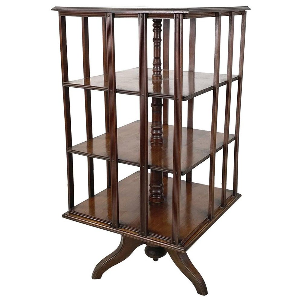 Vintage English Revolving Bookcase in Wood, 1920s for sale at Pamono