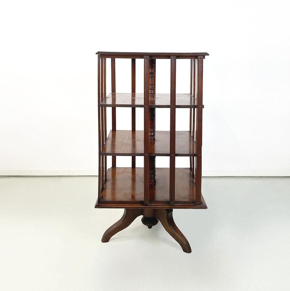 Vintage English Revolving Bookcase in Wood, 1920s for sale at Pamono