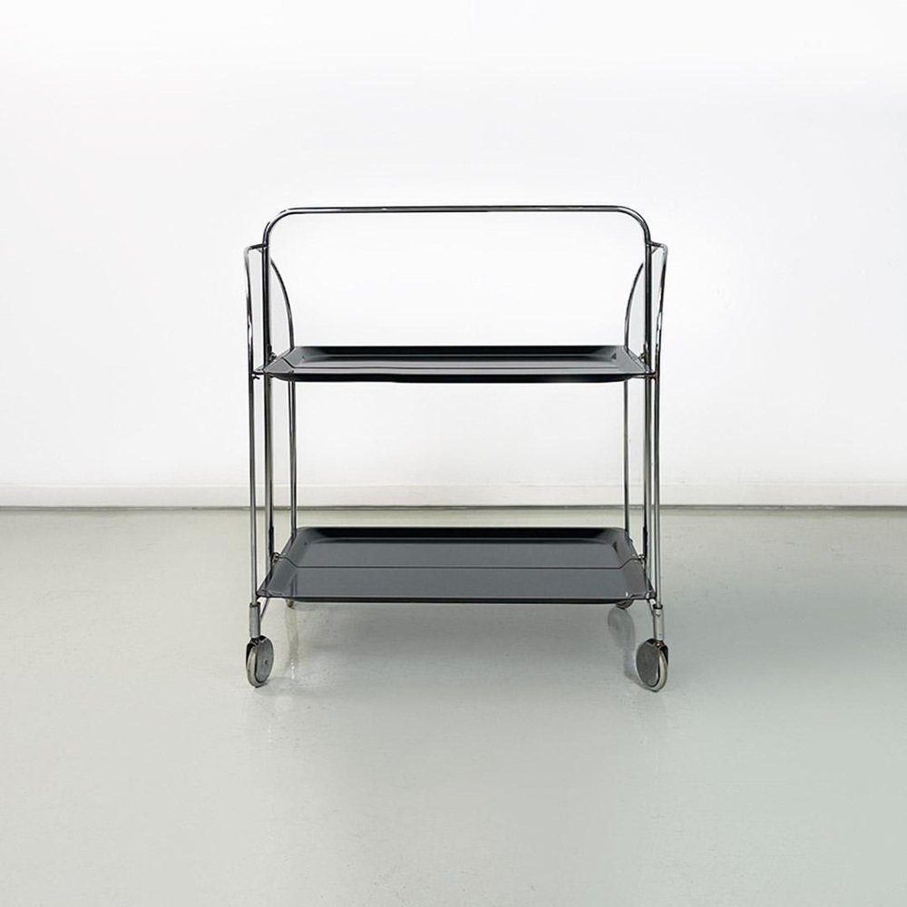 Mid-Century Modern Italian Metal and Black Plastic Food Trolley on ...