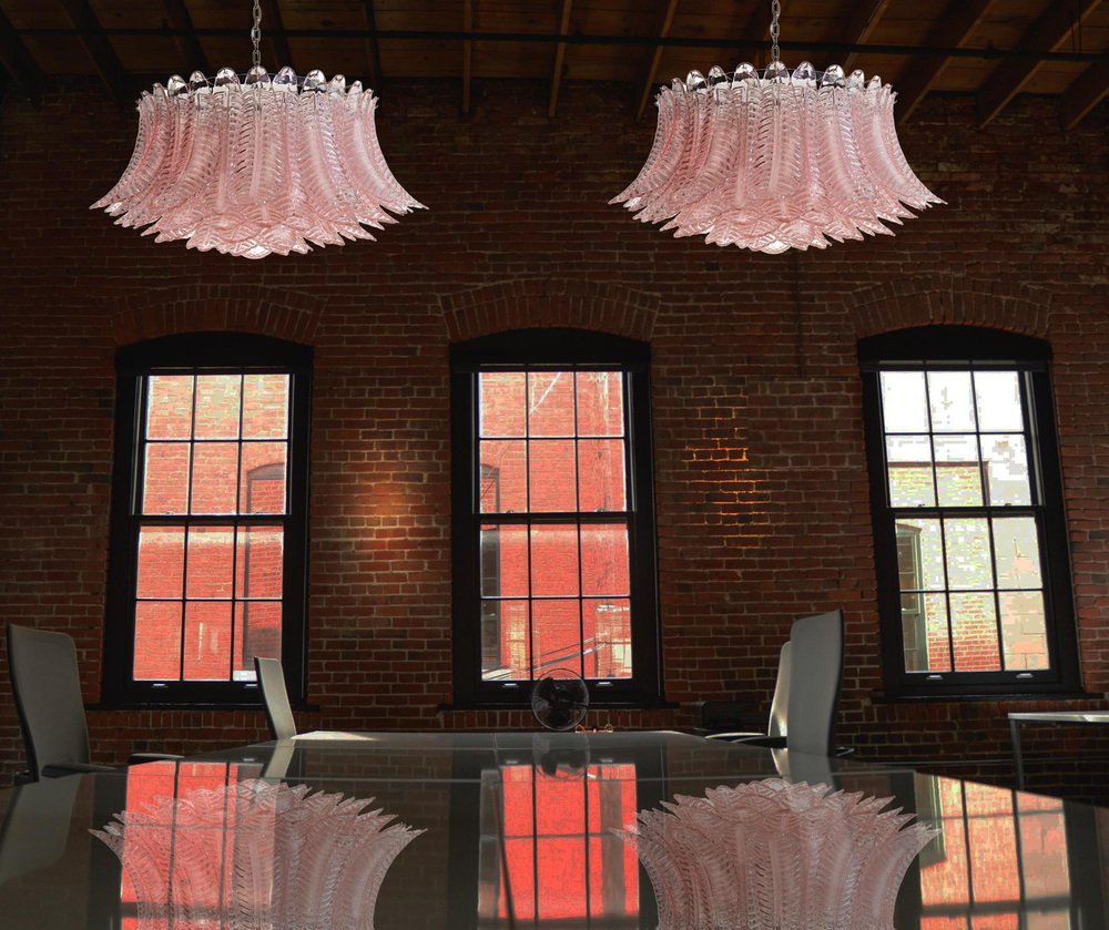 Italian Pink Glass Ceiling Light Chandeliers, Murano, 1990s, Set of 2 ...