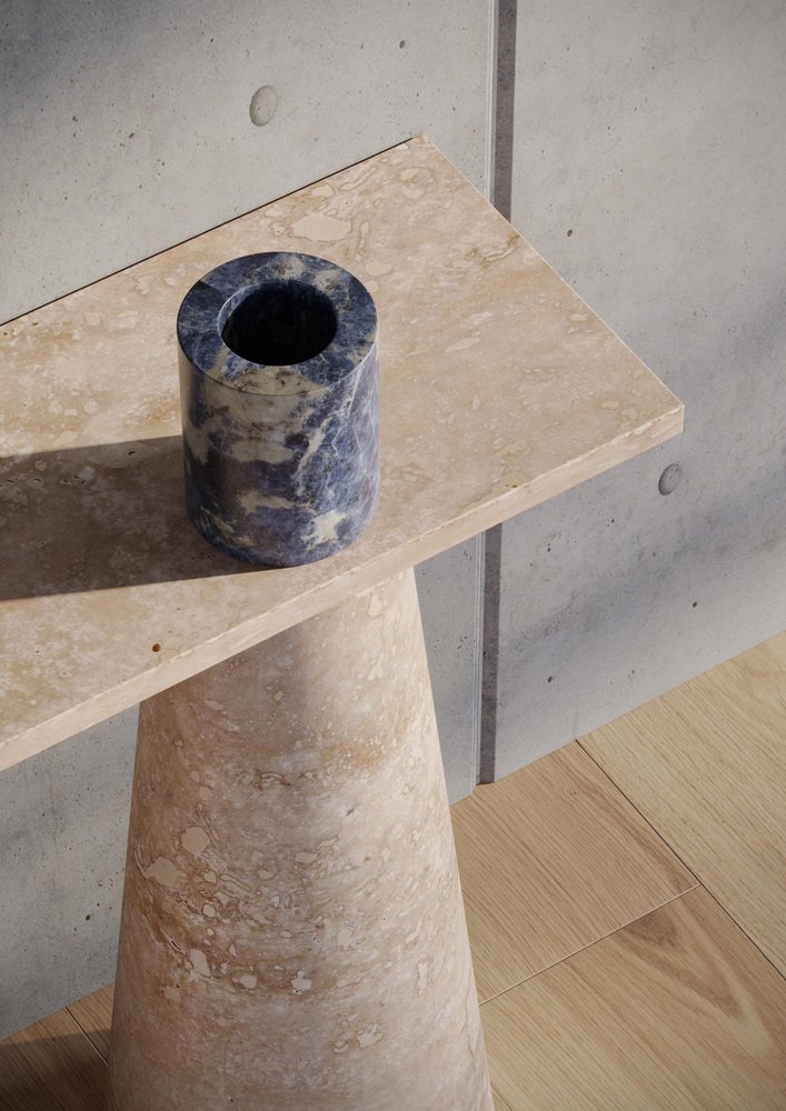 Travertino Inside Out Console Table by Karen Chekerdjian for sale at Pamono