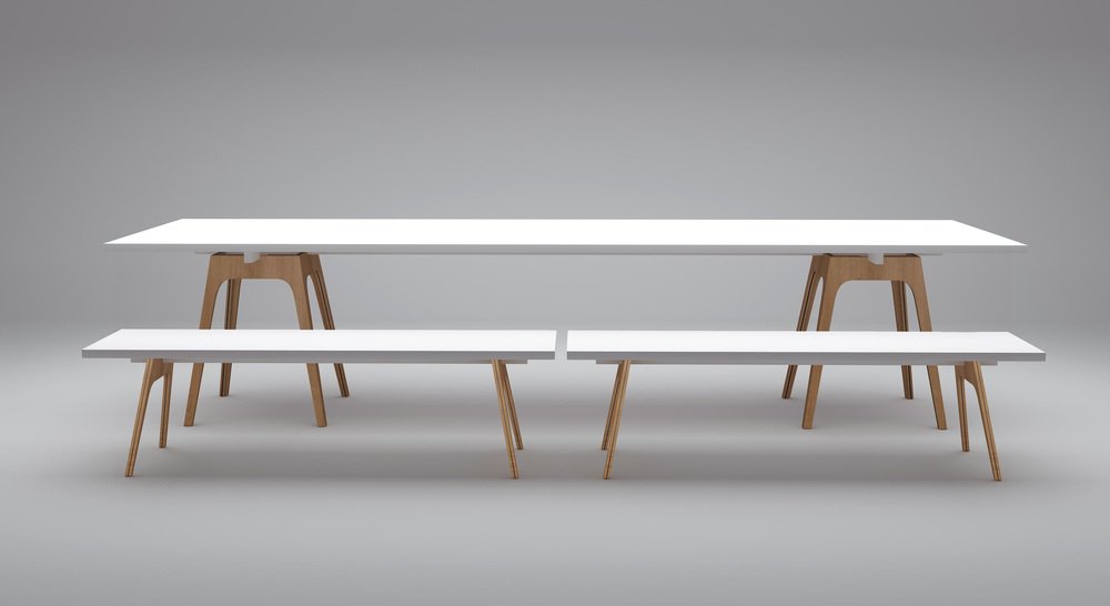 Marina White Dining Table and Benches by Cools Collection, Set of 3 for ...