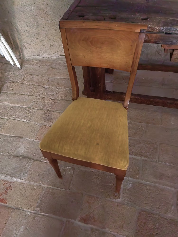 Round Walnut Table with Column Base with Six Chairs, Set of 7 for sale ...