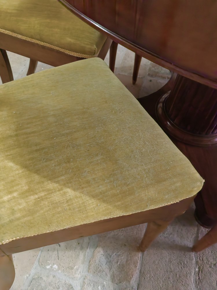 Round Walnut Table with Column Base with Six Chairs, Set of 7 for sale ...