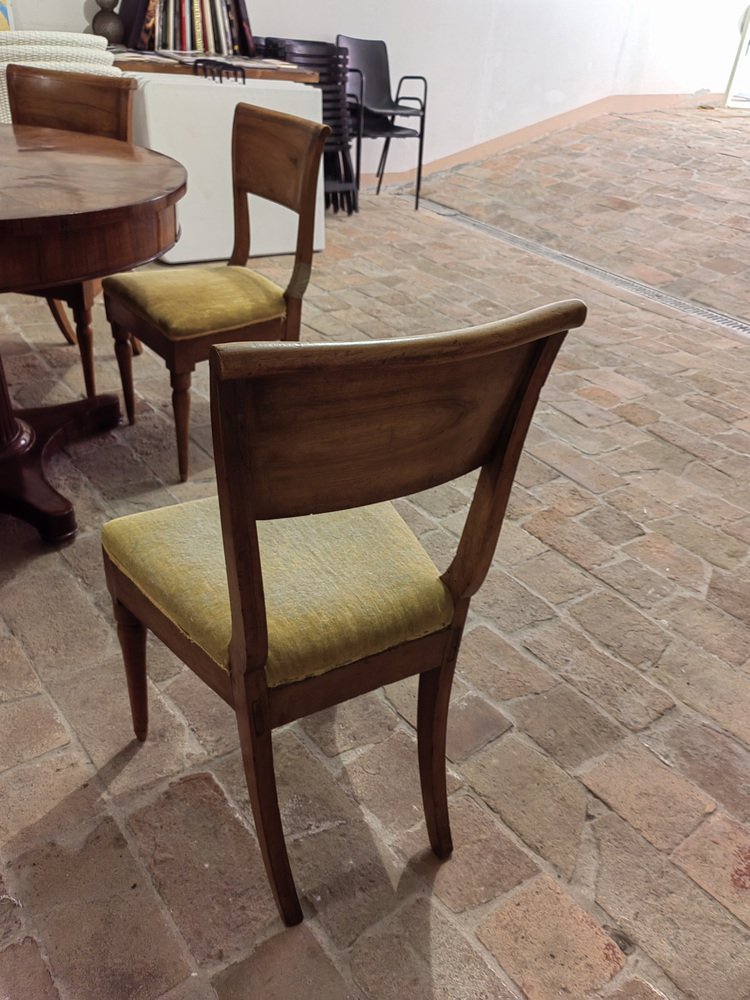 Round Walnut Table with Column Base with Six Chairs, Set of 7 for sale ...