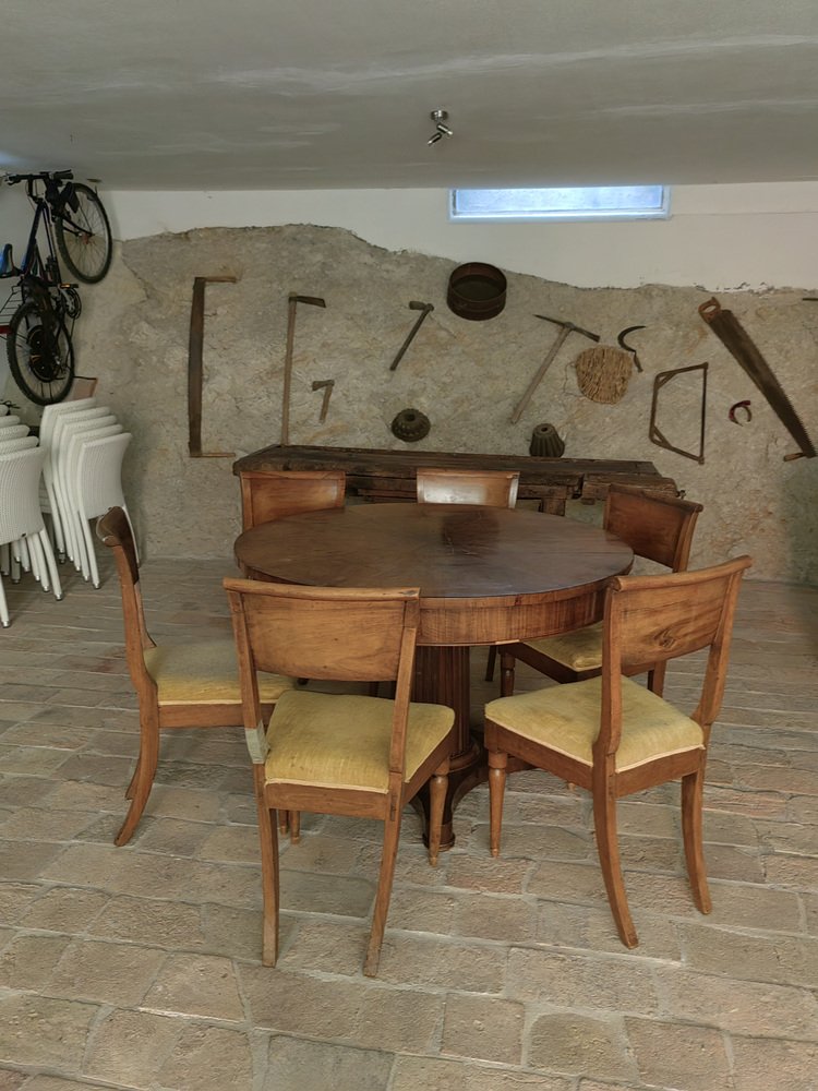 Round Walnut Table with Column Base with Six Chairs, Set of 7 for sale ...